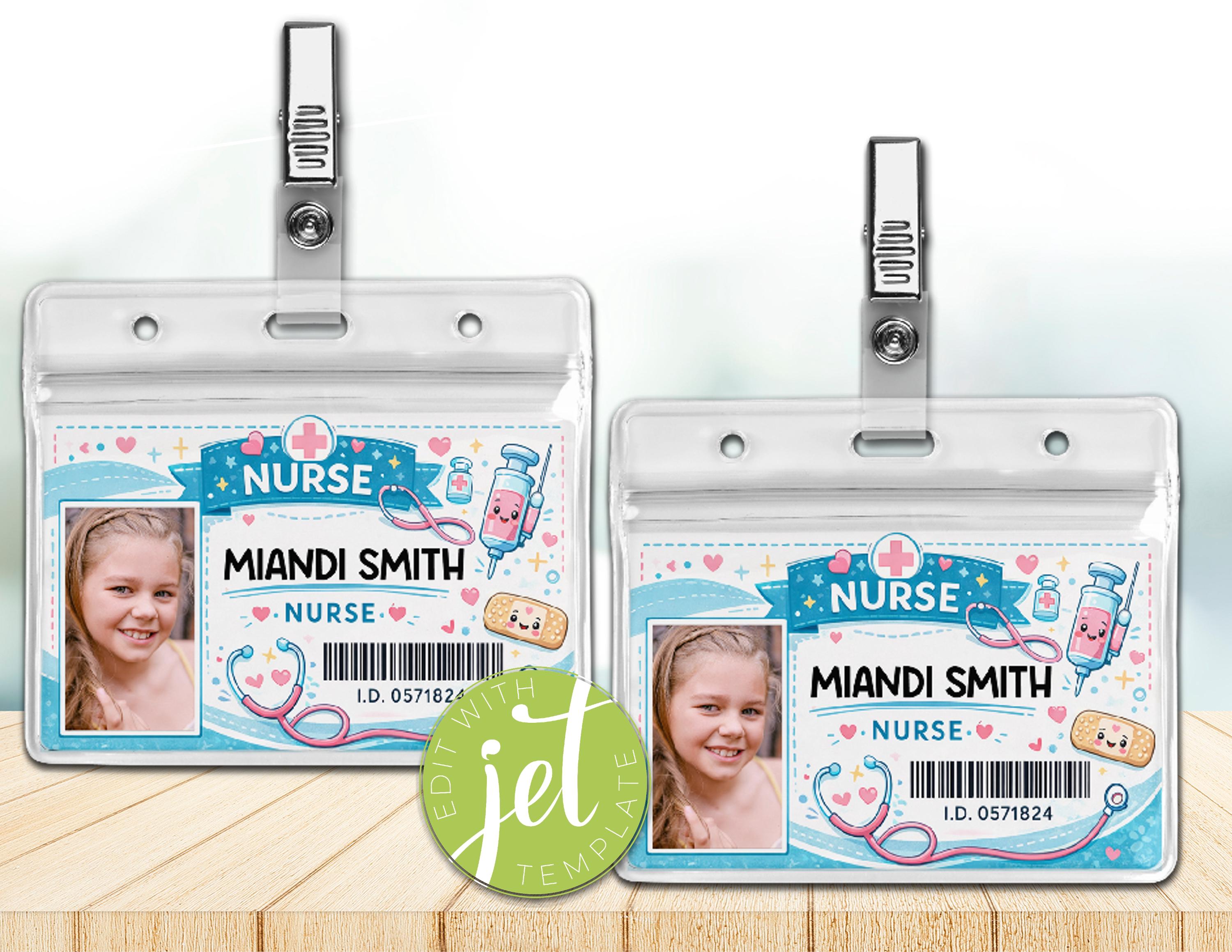 Kids Nurse ID Card Printable, Pretend Play Badge, Editable Nametag ...