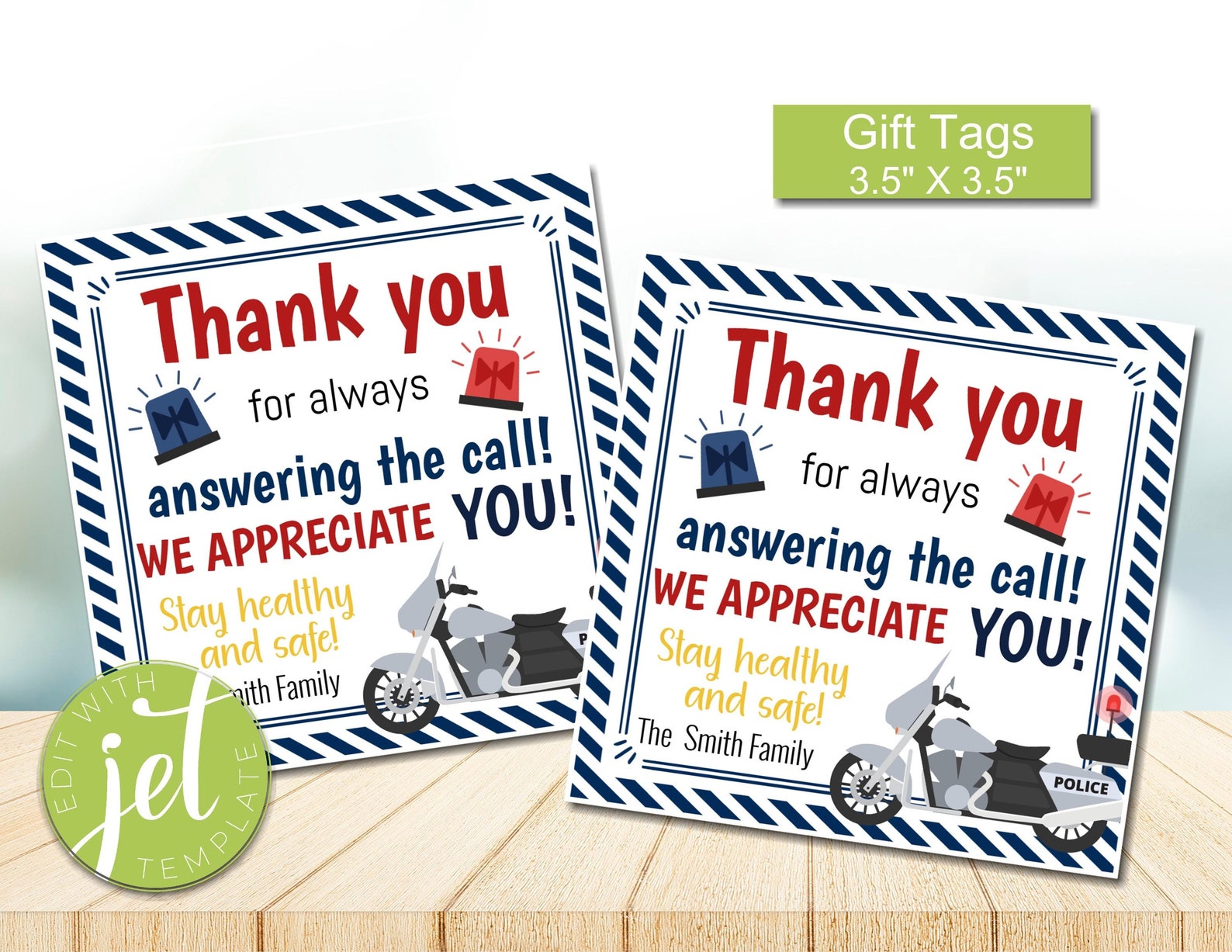 Editable Police Appreciation Gift Tag, Thank You Gift First Responder ...