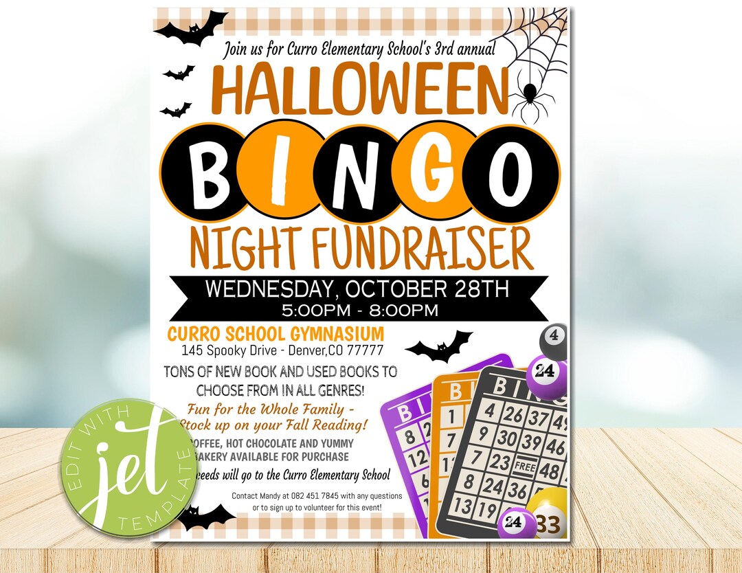 EDITABLE Halloween Bingo Night Flyer, Halloween Invitation, Community ...