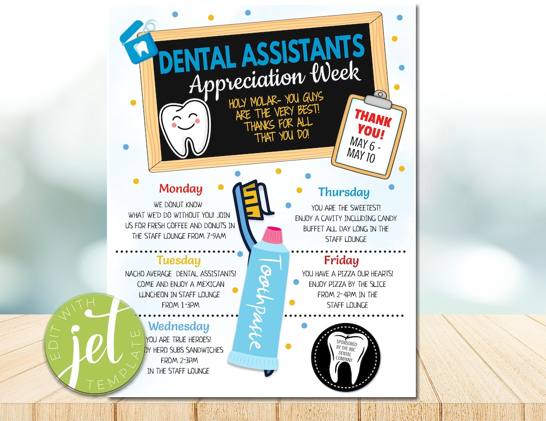 Editable Dental Assistants Appreciation Week Itinerary Template,thank ...