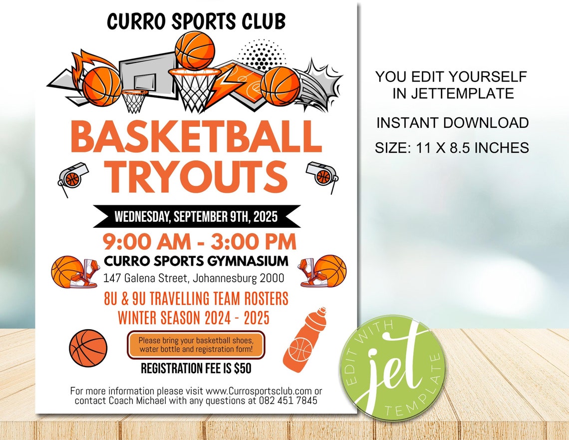 Editable Basketball Tryout Flyer for Youth Sports Registration ...