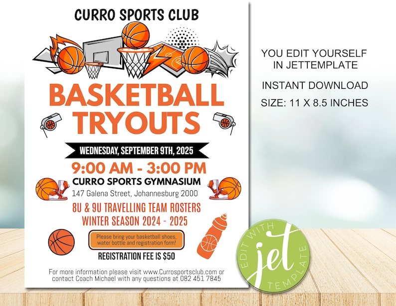 Editable Basketball Tryout Flyer for Youth Sports Registration ...