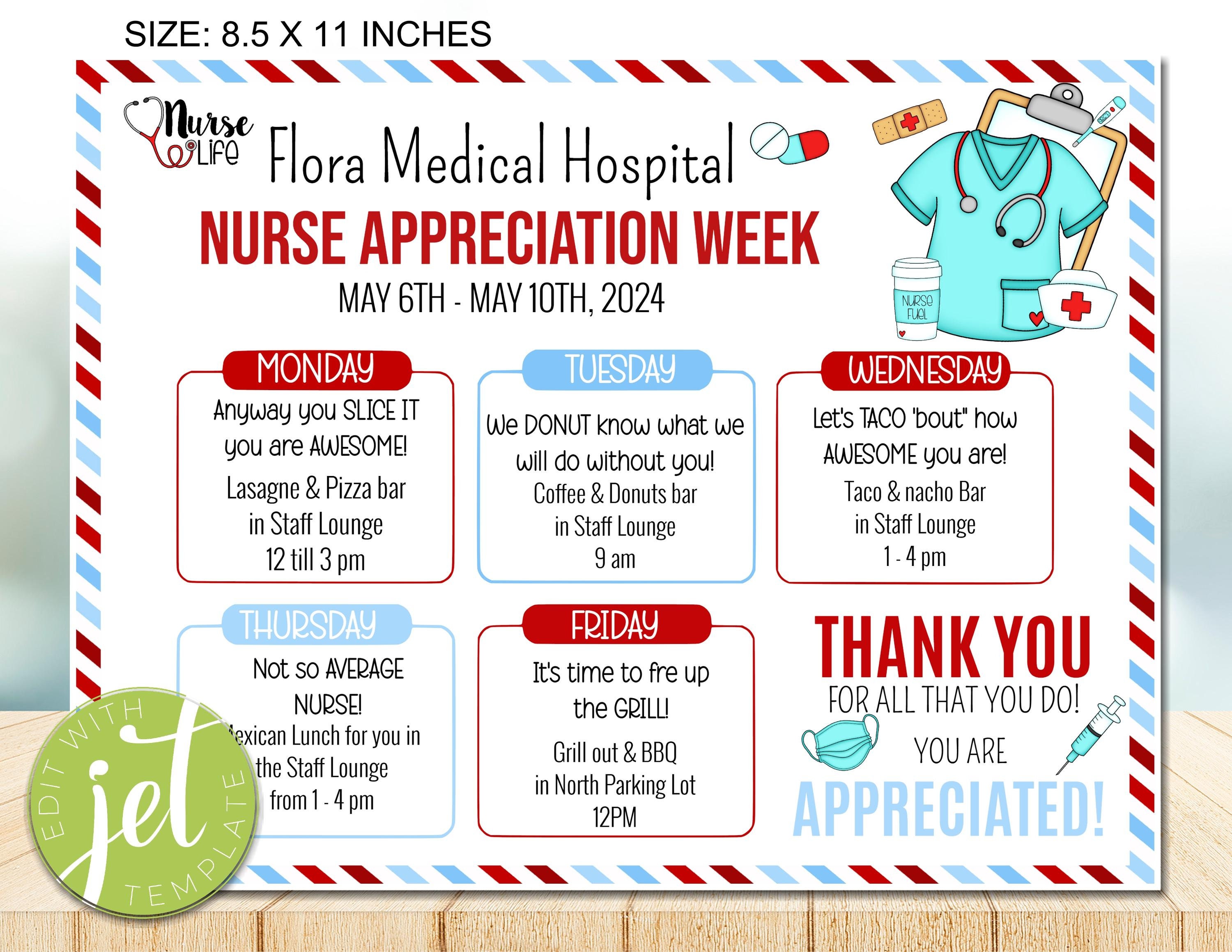 EDITABLE Nurses Appreciation Week Itinerary Poster, Heart Medical ...