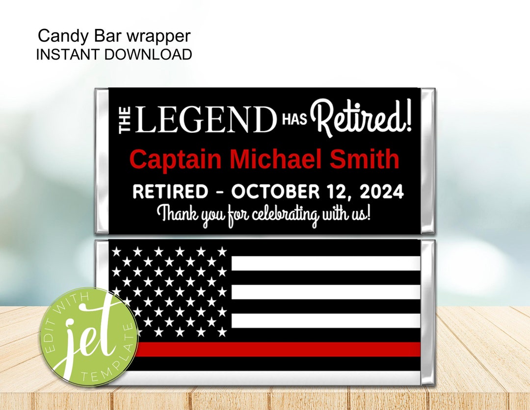 Editable Legend Retired FIREMAN Candy Bar Wrappers, Retirement Wrapper ...