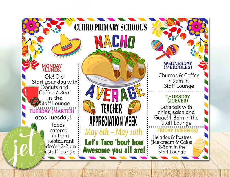 EDITABLE Teacher & Staff Appreciation Week Flyer, Itinerary Week Invite ...