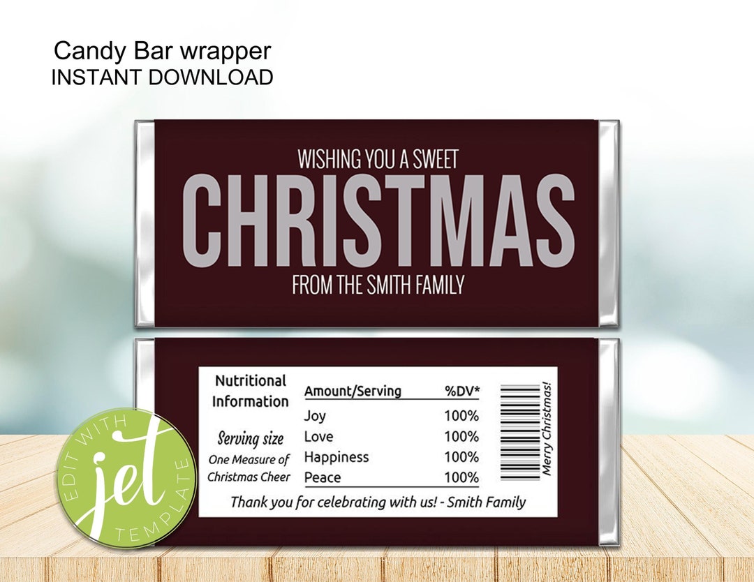 Editable Wishing You a Sweet Christmas Candy Bar Wrapper Template ...