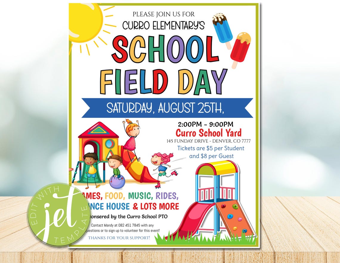 Editable School Field Day Flyer, Printable PTA PTO Flyer, School ...