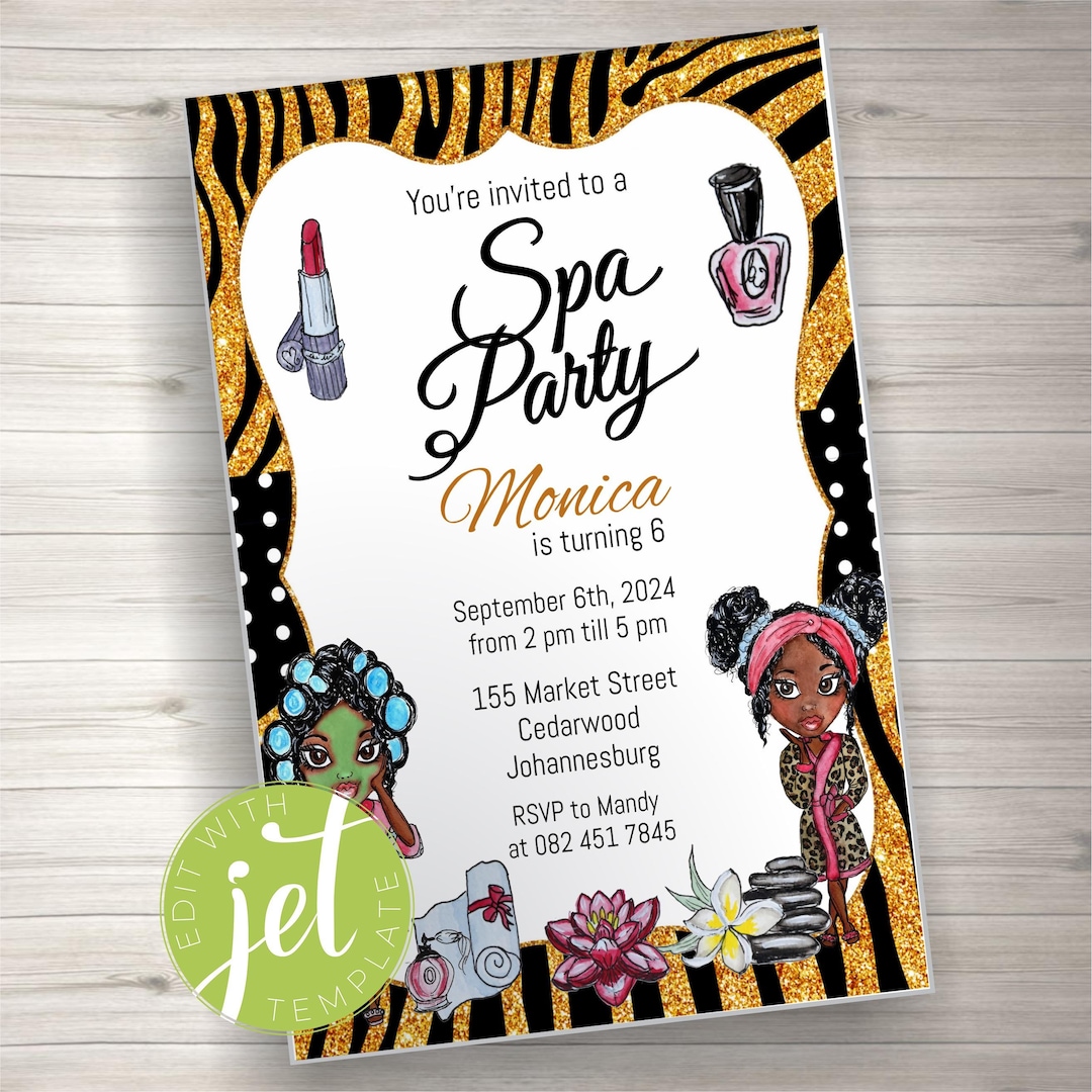 Editable Spa Party Invite, Spa Birthday Invitation, Instant Download ...