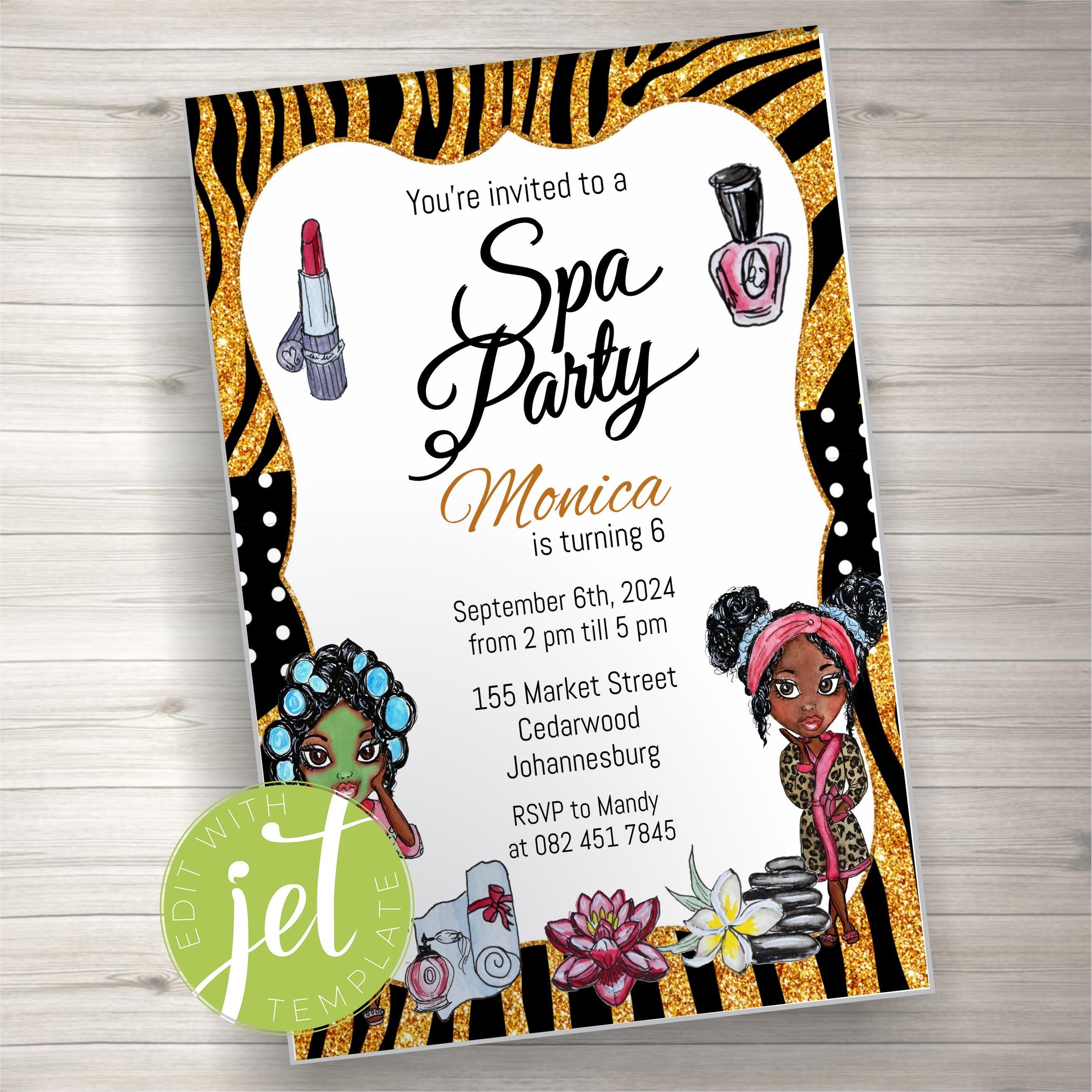 Editable Spa Party Invite, Spa Birthday Invitation, Instant Download ...