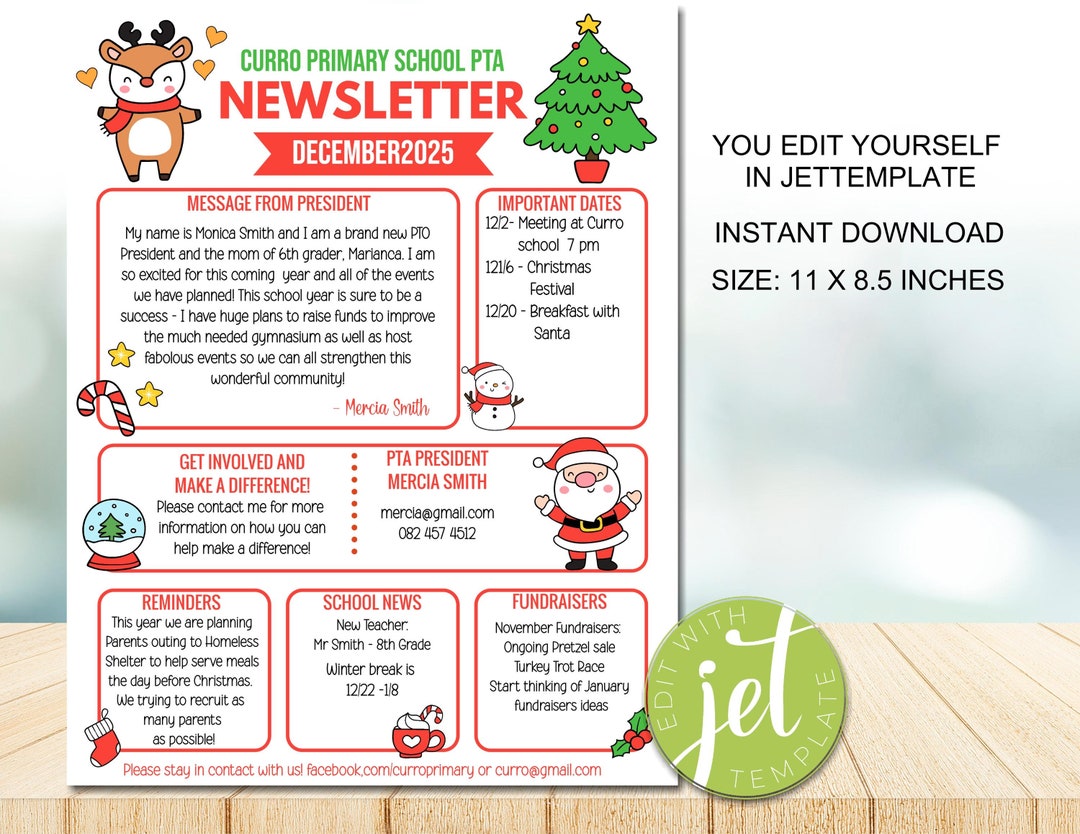 Editable PTA Newsletter December Template, Holiday News, School ...