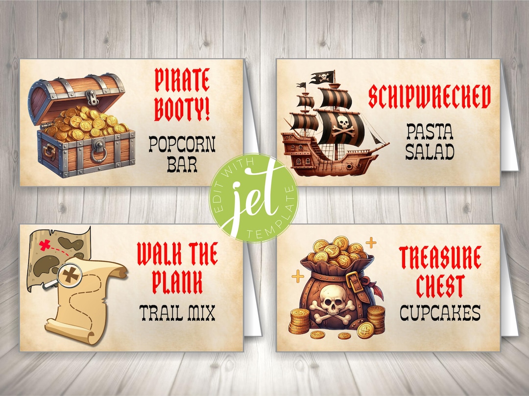 Editable Pirate Party Food Tent Labels, Pirate Theme Buffet Cards, Food ...