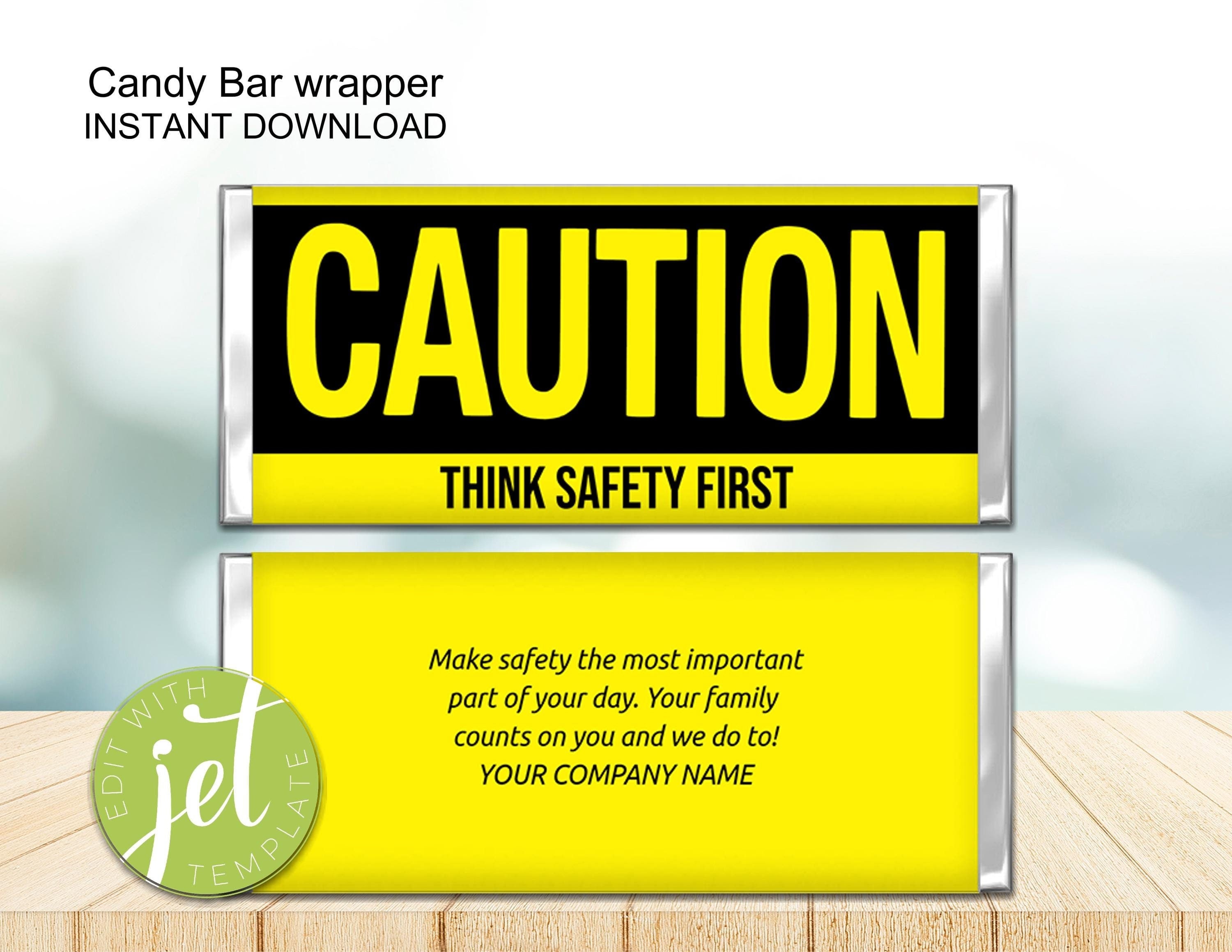 Editable Safety-first Candy Bar Wrappers, Caution Candy Bar Wrappers ...