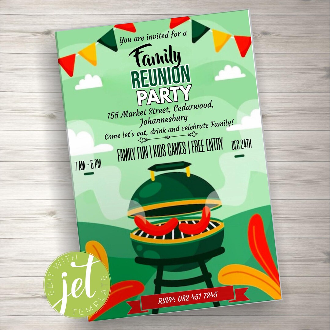 Editable Family Reunion Invite Template, Editable Cousin Reunion Invite ...
