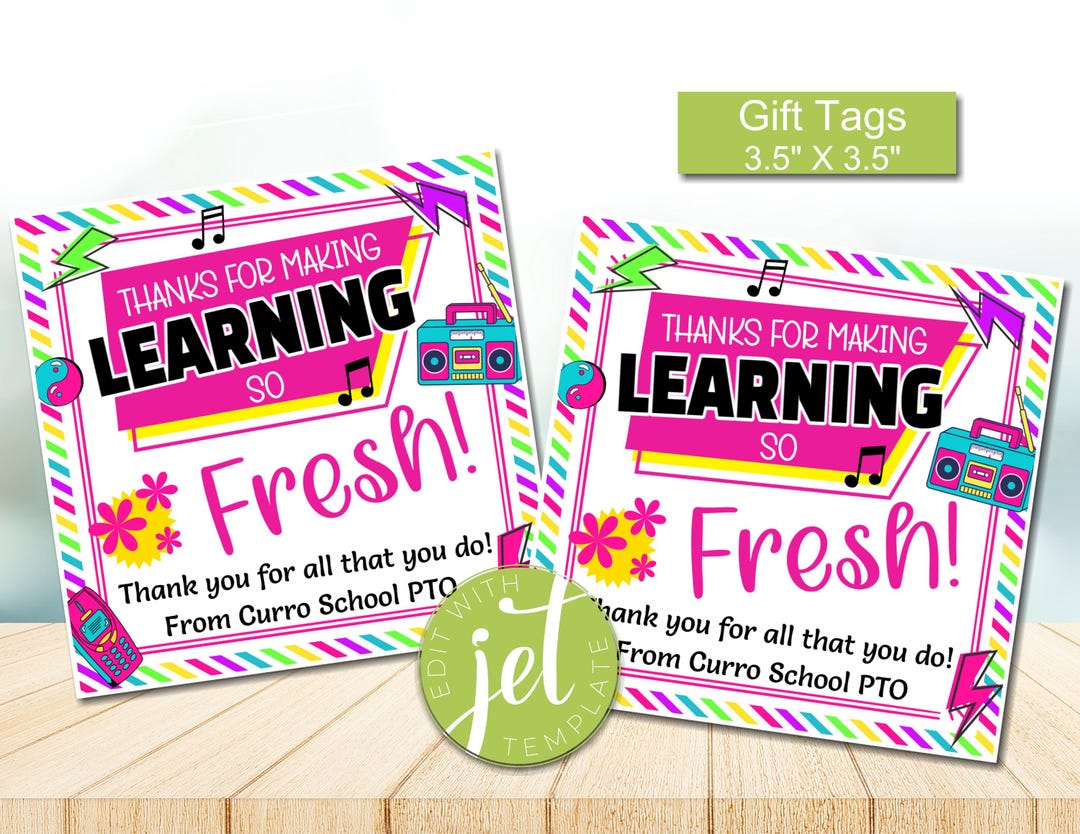 EDITABLE Totally 80s 90s Theme Printable Gift Tags, Staff Teacher ...