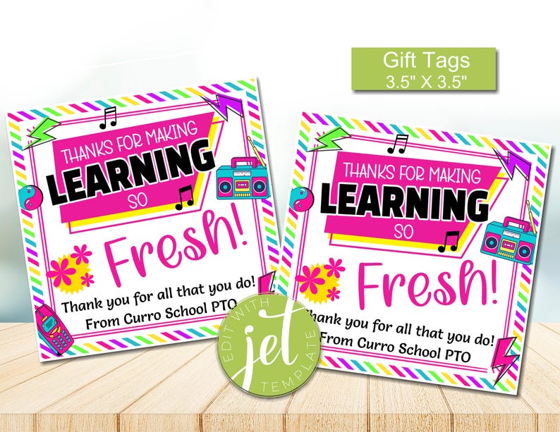 EDITABLE Totally 80s 90s Theme Printable Gift Tags, Staff Teacher ...