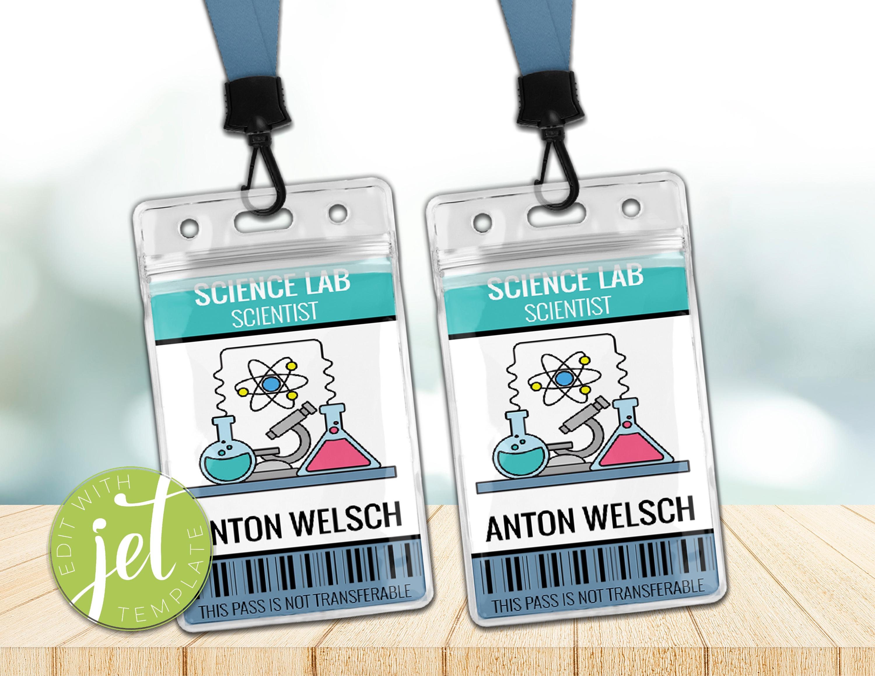 Editable Scientist ID Badge Template, Science Party Favors, Scientist ...