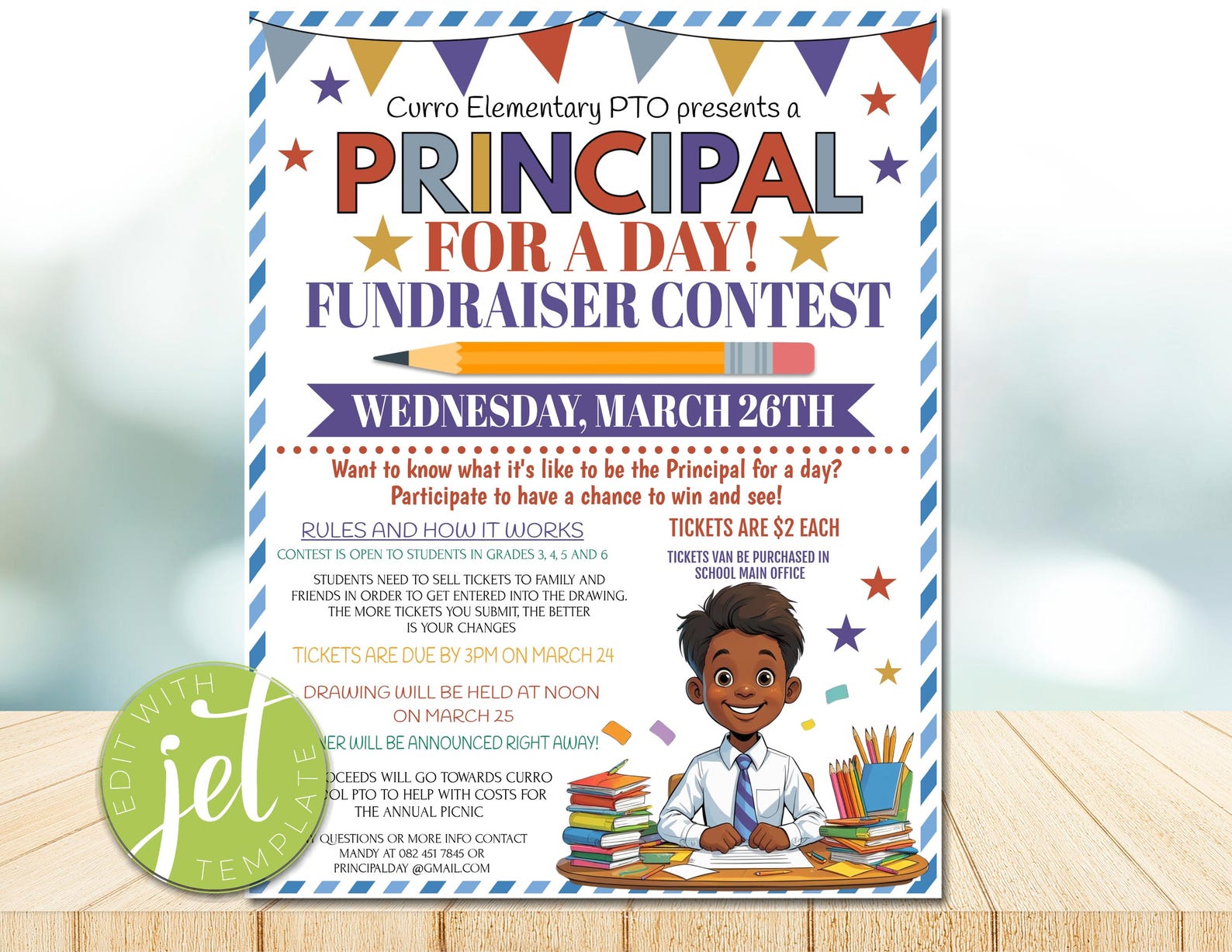 Editable Principal for a Day Contest Fundraiser Flyer, Pto, Pta ...