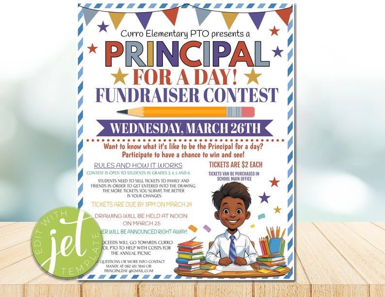 Editable Principal for a Day Contest Fundraiser Flyer, Pto, Pta ...