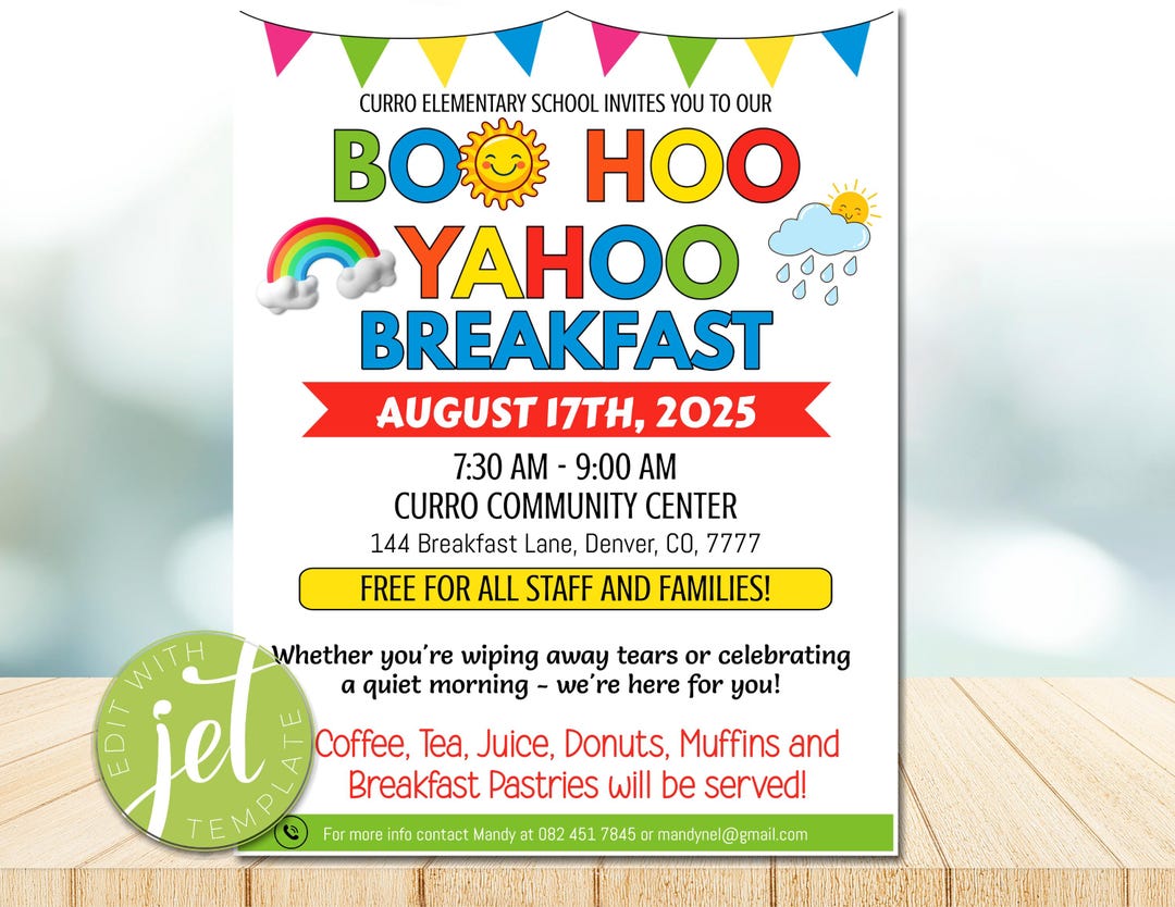 Editable Boo Hoo Yahoo Breakfast Flyer, Customizable Template Parent ...