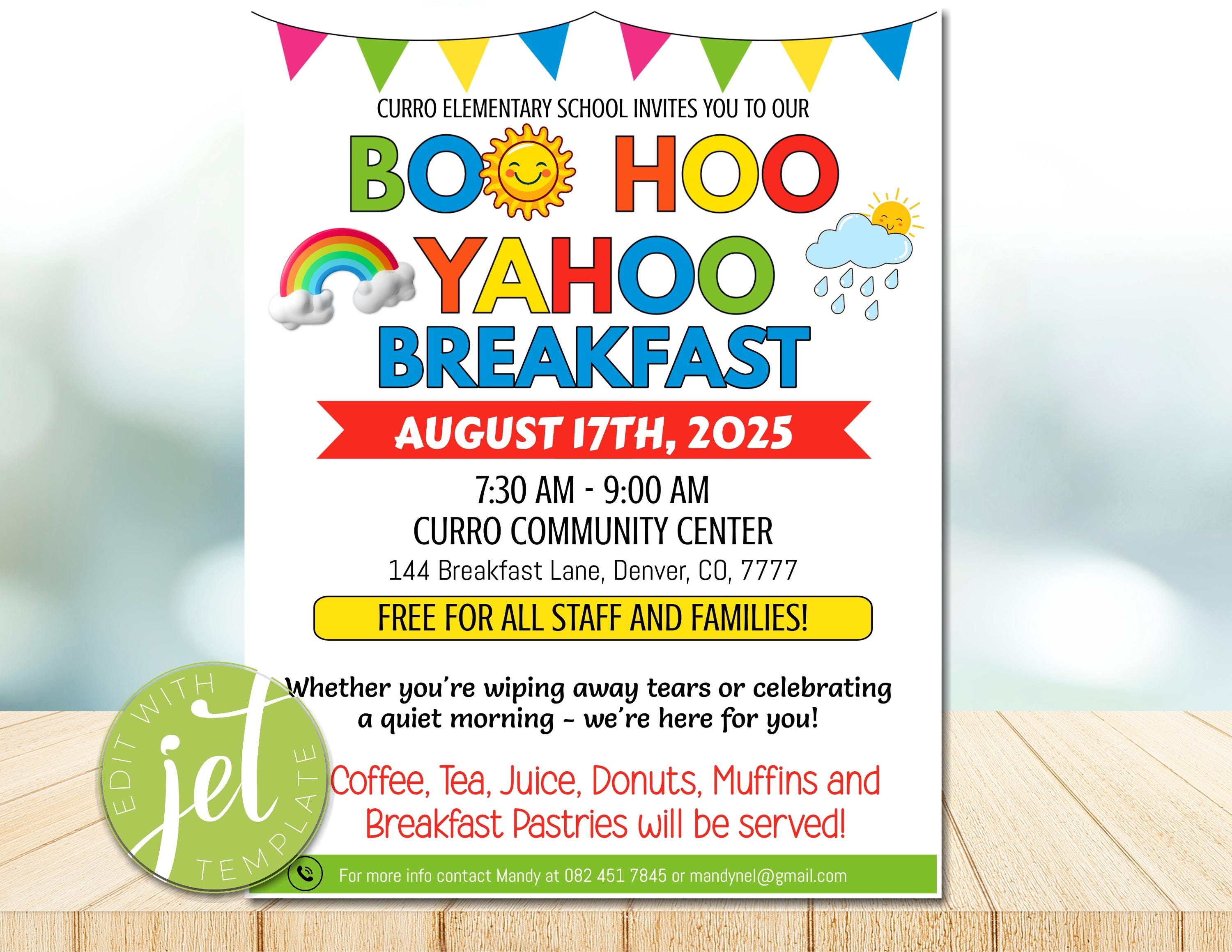 Editable Boo Hoo Yahoo Breakfast Flyer, Customizable Template Parent ...