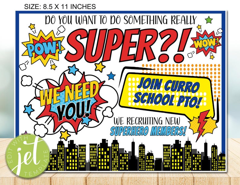 Editable School Pto/pta Volunteer Recruitment Superhero Theme ...