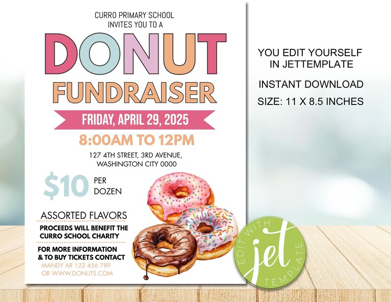 Editable Donut Fundraiser Flyer Template, School Donut Fundraising ...