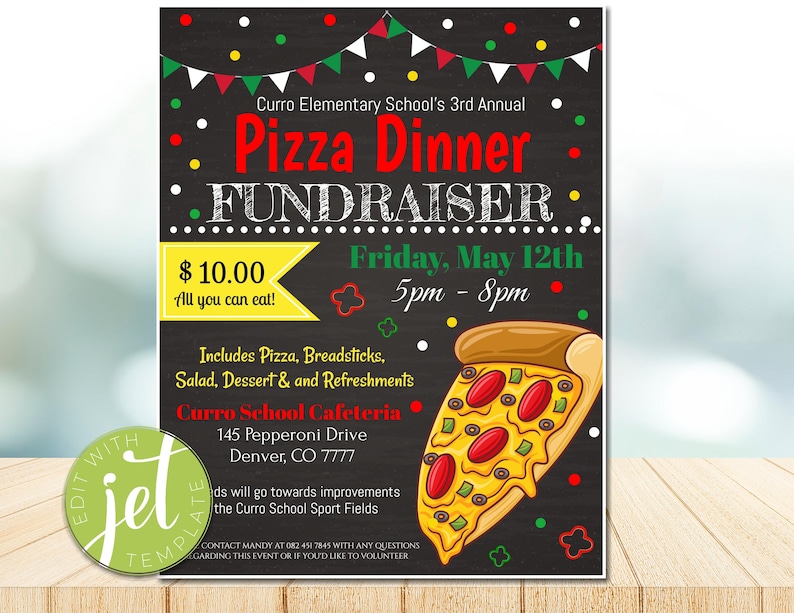 EDITABLE Pizza Dinner Fundraiser Flyer, PTA, PTO, School Church Pizza ...