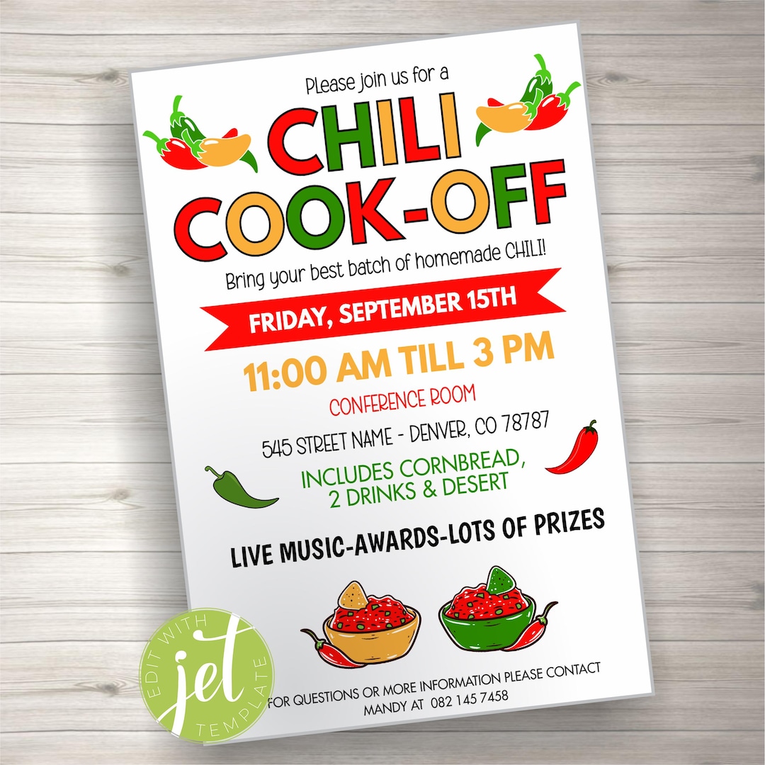 EDITABLE Chili Cook off Invite, Work Chili Contest Invitation, Office ...