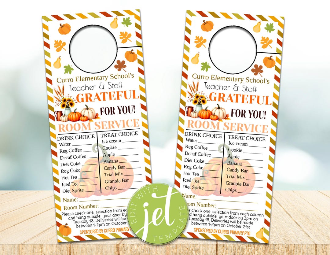 Editable Thanksgiving Appreciation Room Service Door Hanger, Room ...