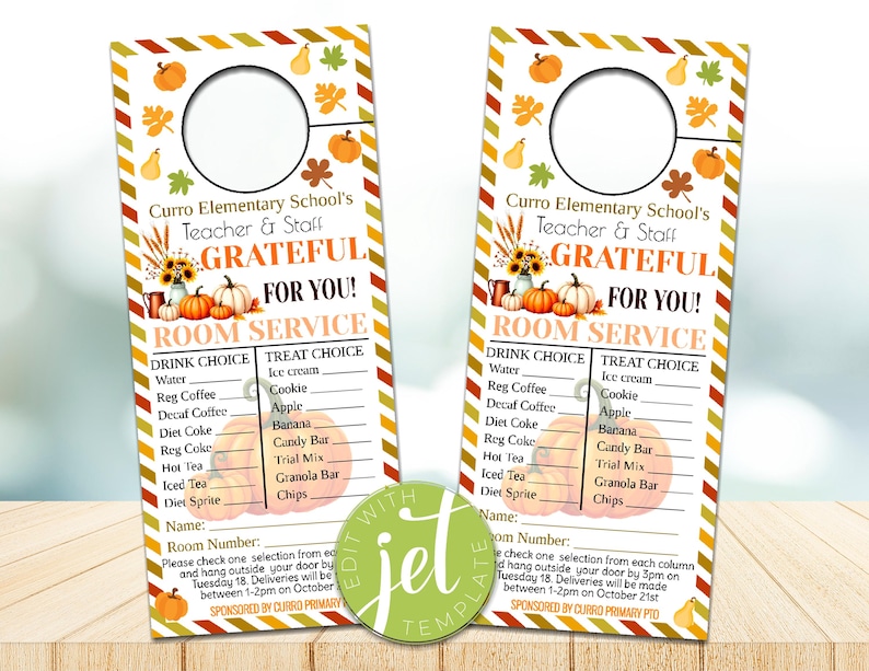 Editable Thanksgiving Appreciation Room Service Door Hanger, Room ...