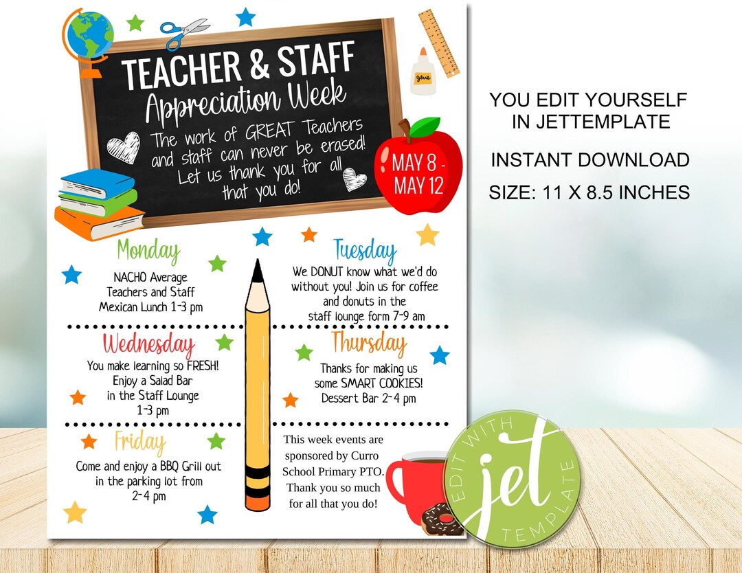Editable Teacher Appreciation Staff Invitation, Appreciation Week of ...