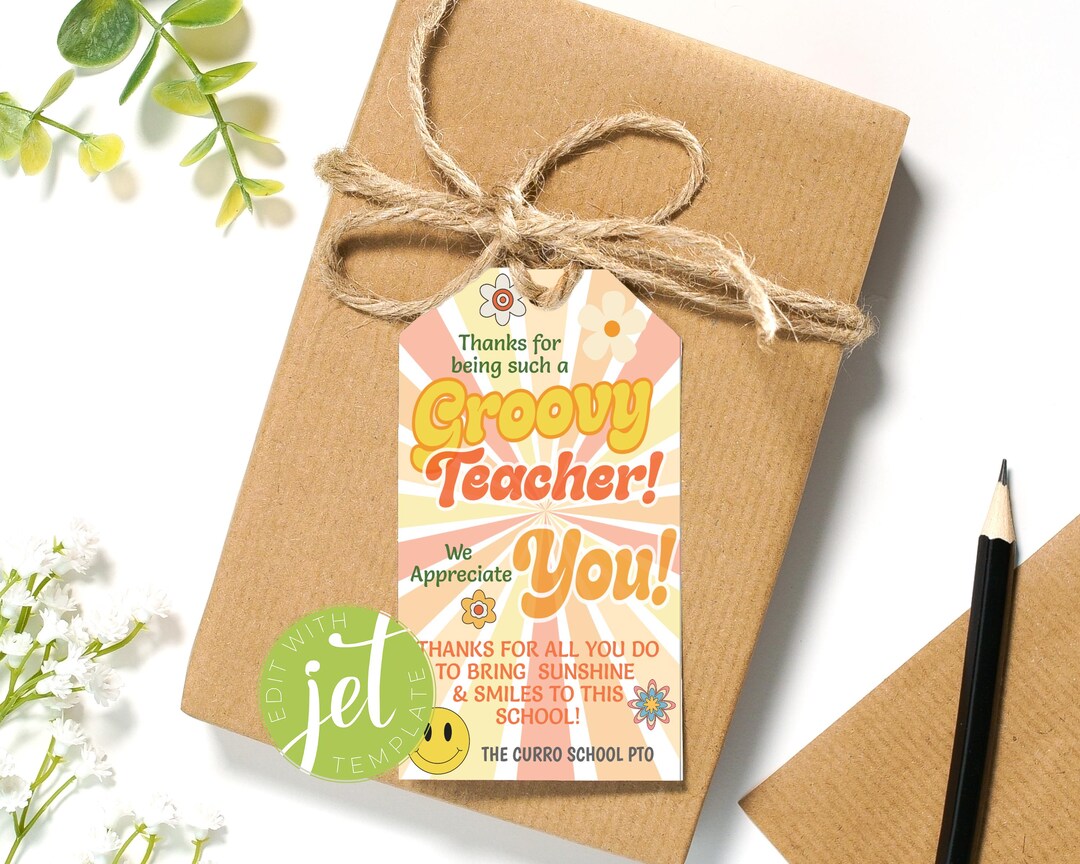 Editable Retro Groovy Theme Printable Gift Tags, Staff Teacher ...