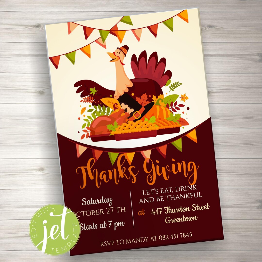 Editable Thanksgiving Invitation, Thanksgiving Party, Thanksgiving ...
