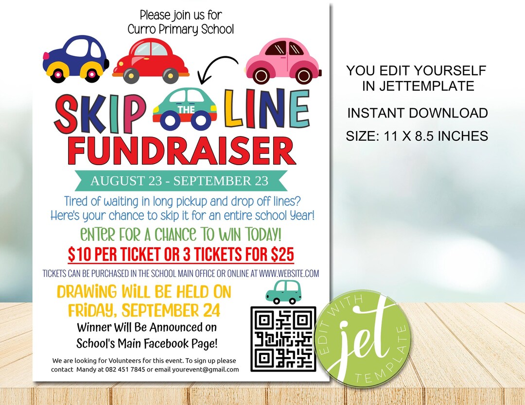 Editable Skip the Line Fundraiser Flyer, School Pto Pta Fundraiser ...