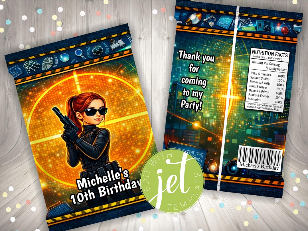 Editable Spy Birthday Party Chip Bag Printable, Secret Agent Party ...