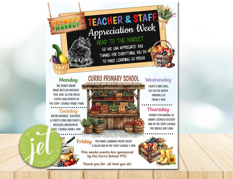EDITABLE Farmers Market Theme Teacher and Staff Appreciation Week ...