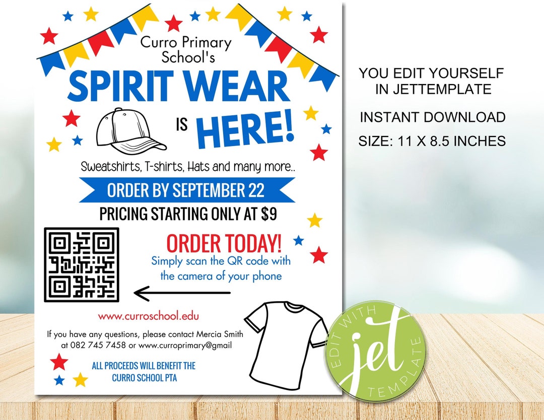 Editable School Spirit Wear Sale Flyer Template, PTO Clothing ...