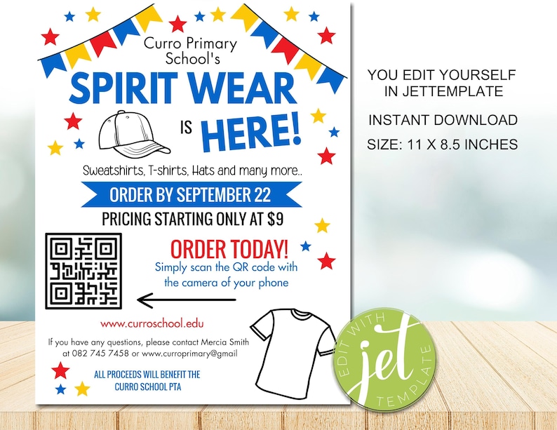 Editable School Spirit Wear Sale Flyer Template, PTO Clothing ...