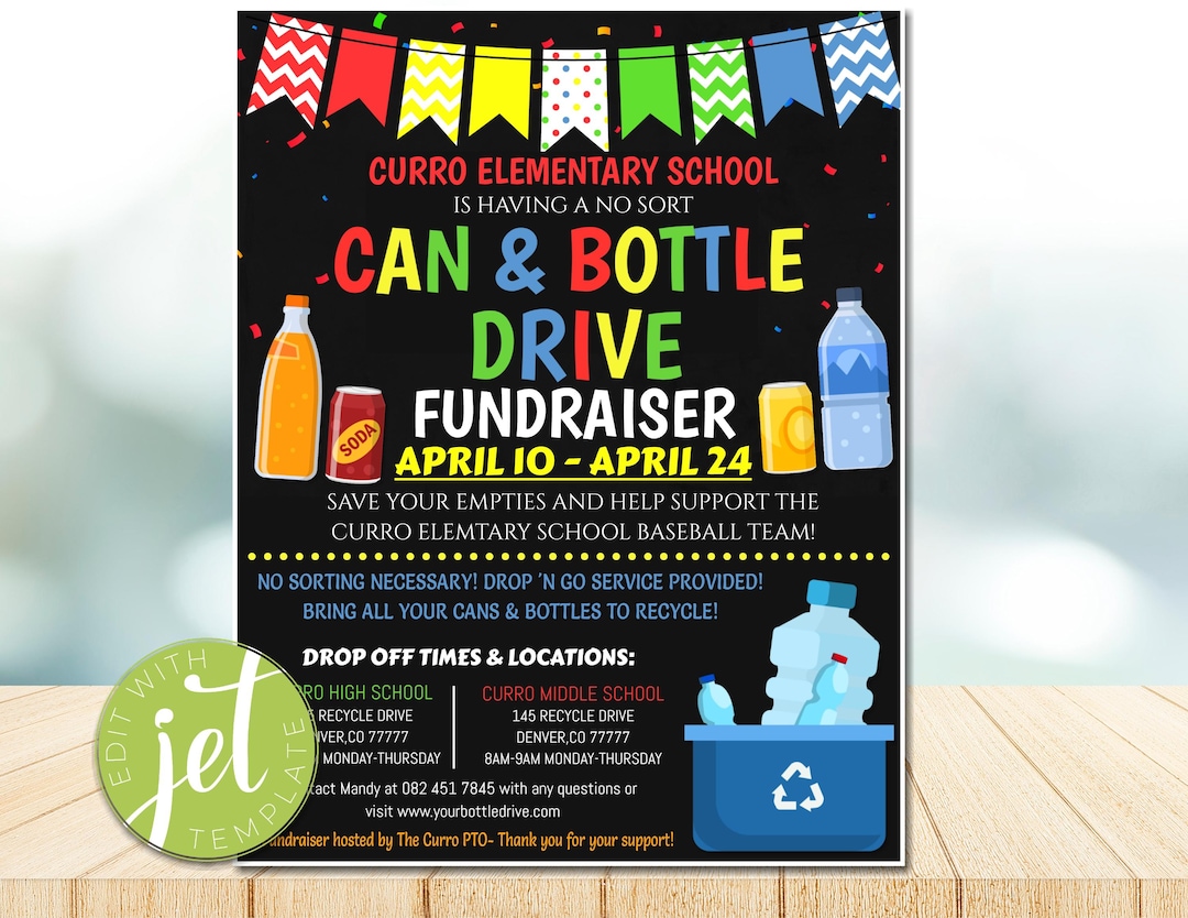 EDITABLE Can and Bottle Drive Fundraiser Flyer, PTA, PTO, School Church ...