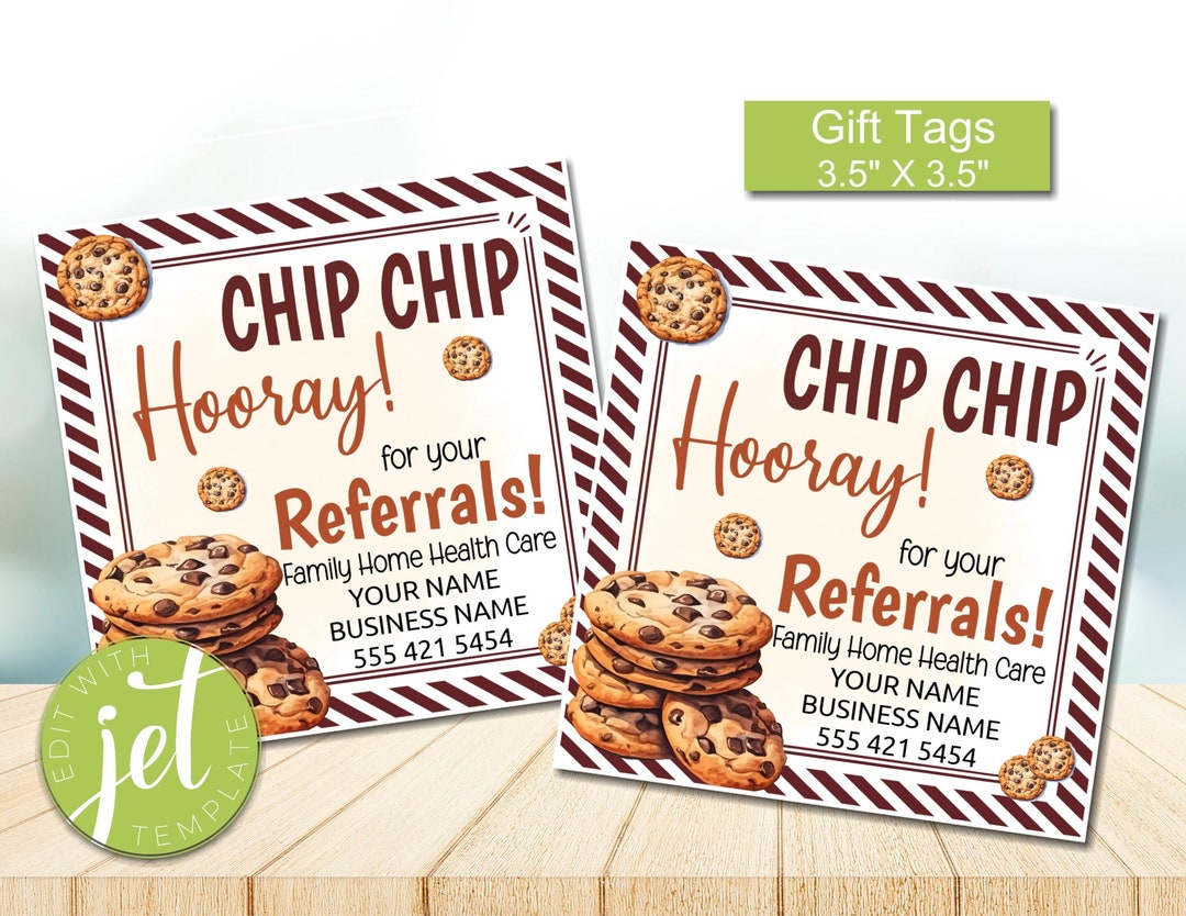 Editable Chocolate Chip Cookie Gift Tags for Business Referrals ...