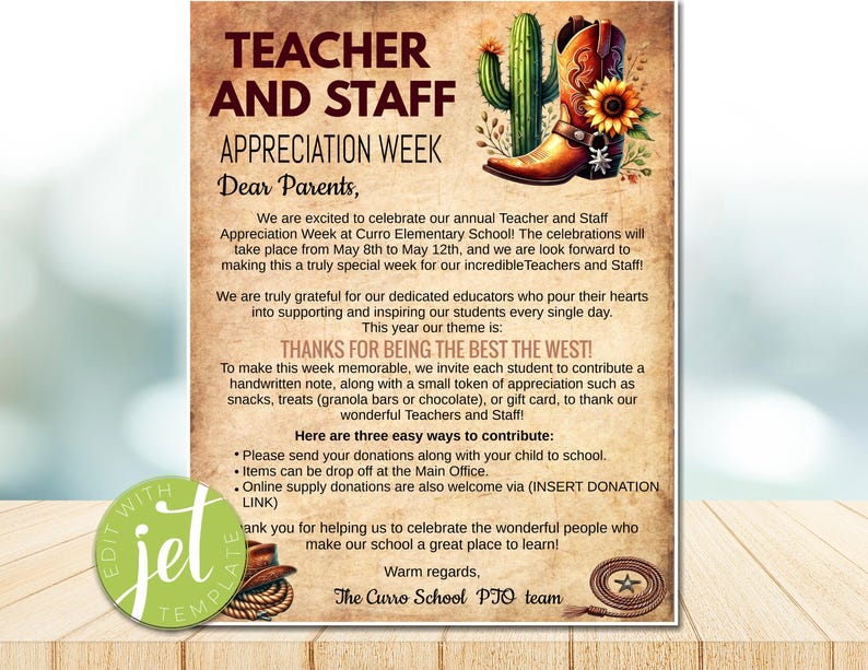 Best in the West Teacher Appreciation Week Letter to Parents, Western ...