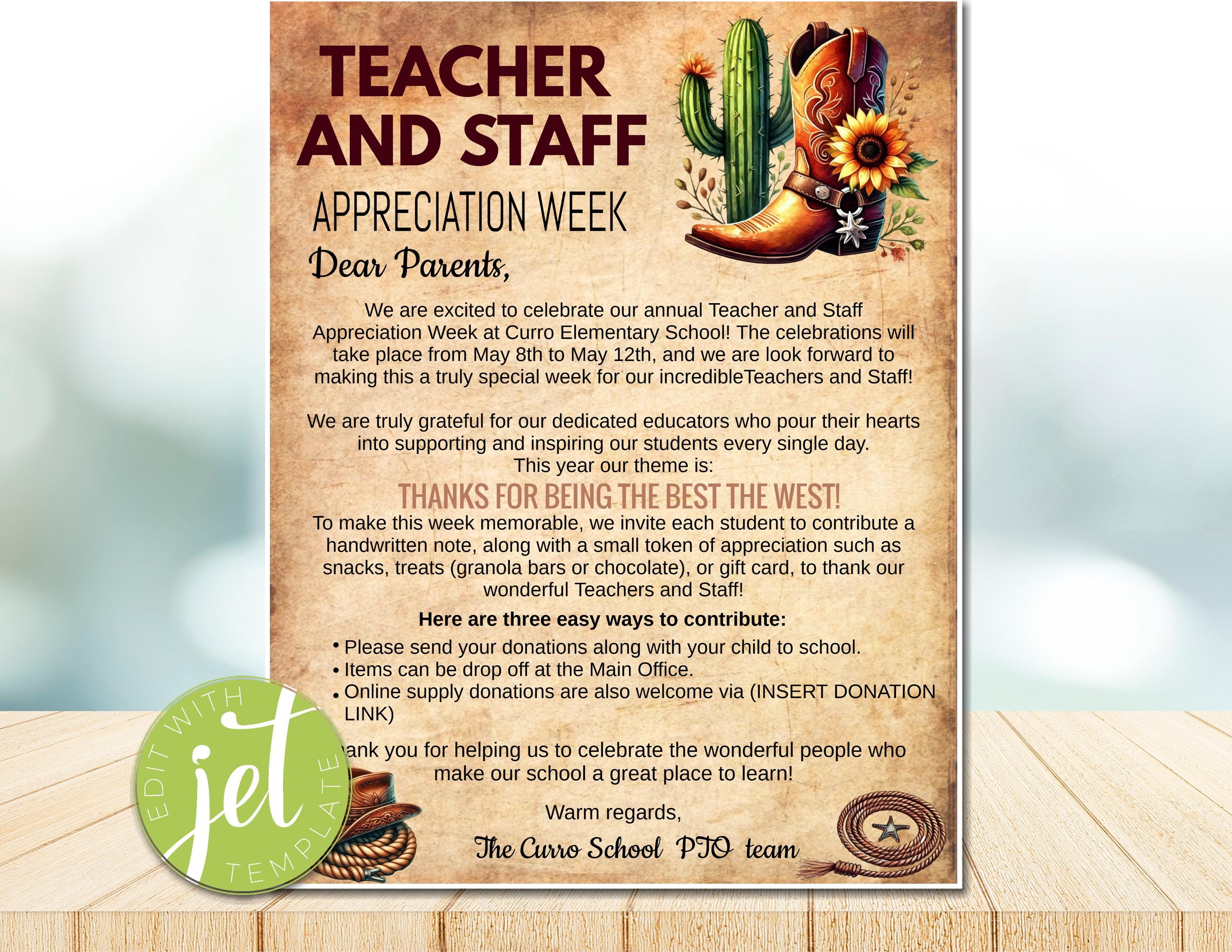 Best in the West Teacher Appreciation Week Letter to Parents, Western ...