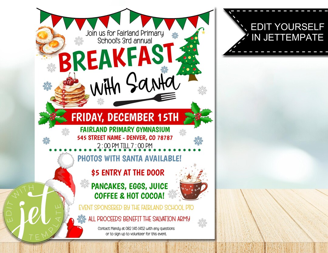 Editable Breakfast With Santa Flyer, Pancakes With Santa Invitation ...