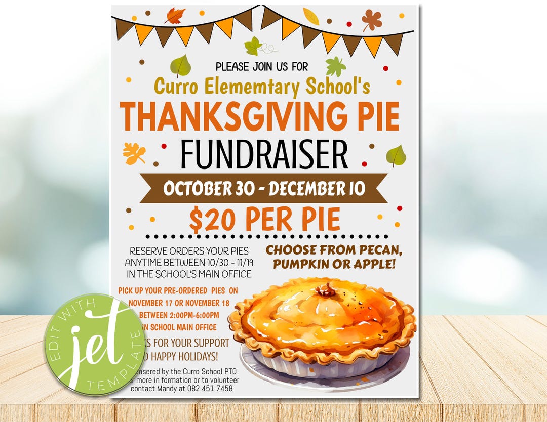 Editable Thanksgiving Pie Fundraiser Flyer Invitation, Community ...
