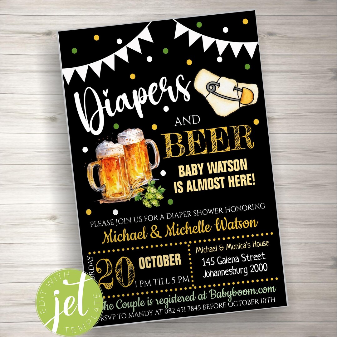 EDITABLE Diapers and Beer Couples Shower, Baby Shower Party, Baby ...