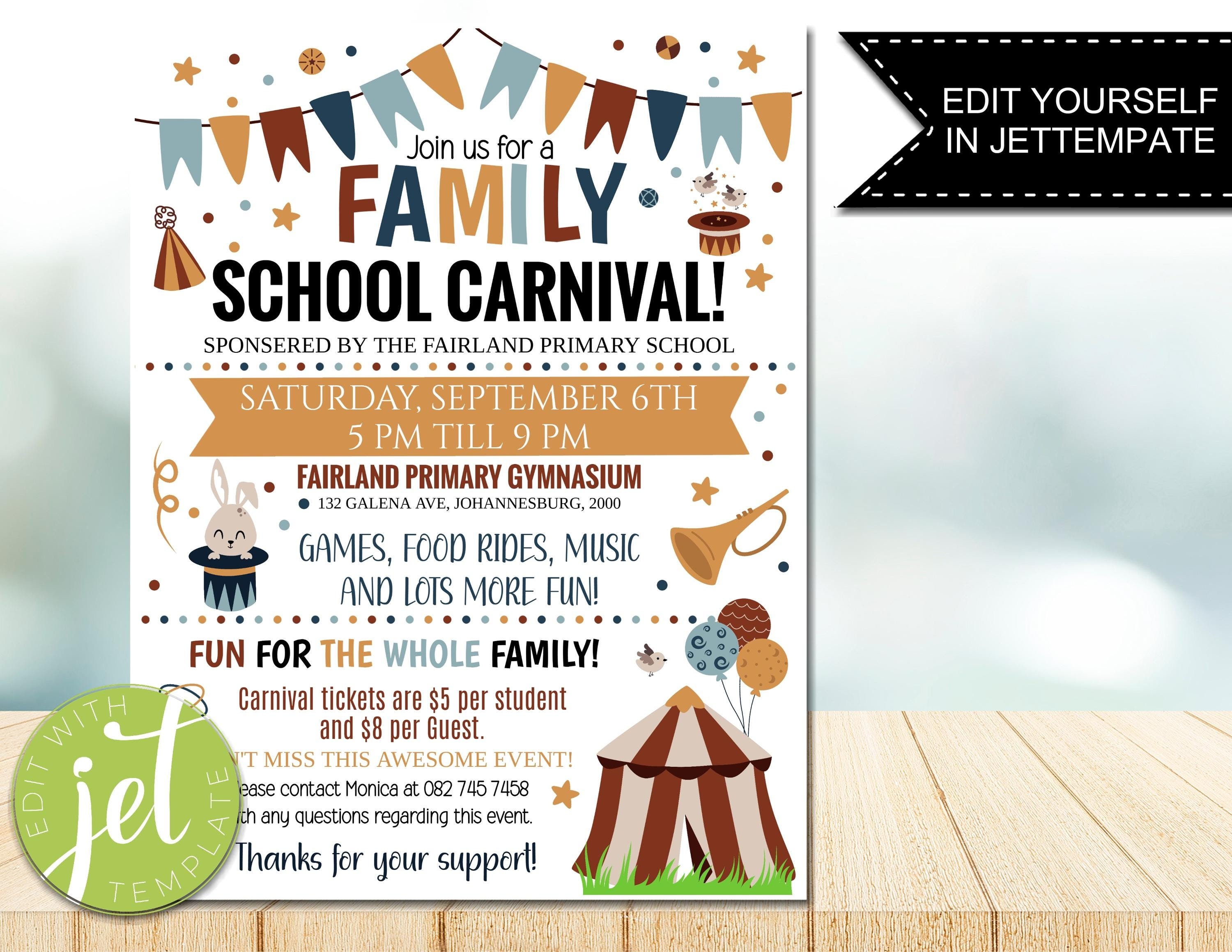 Editable Family Carnival Flyer, Printable PTA PTO Flyer, School Church ...