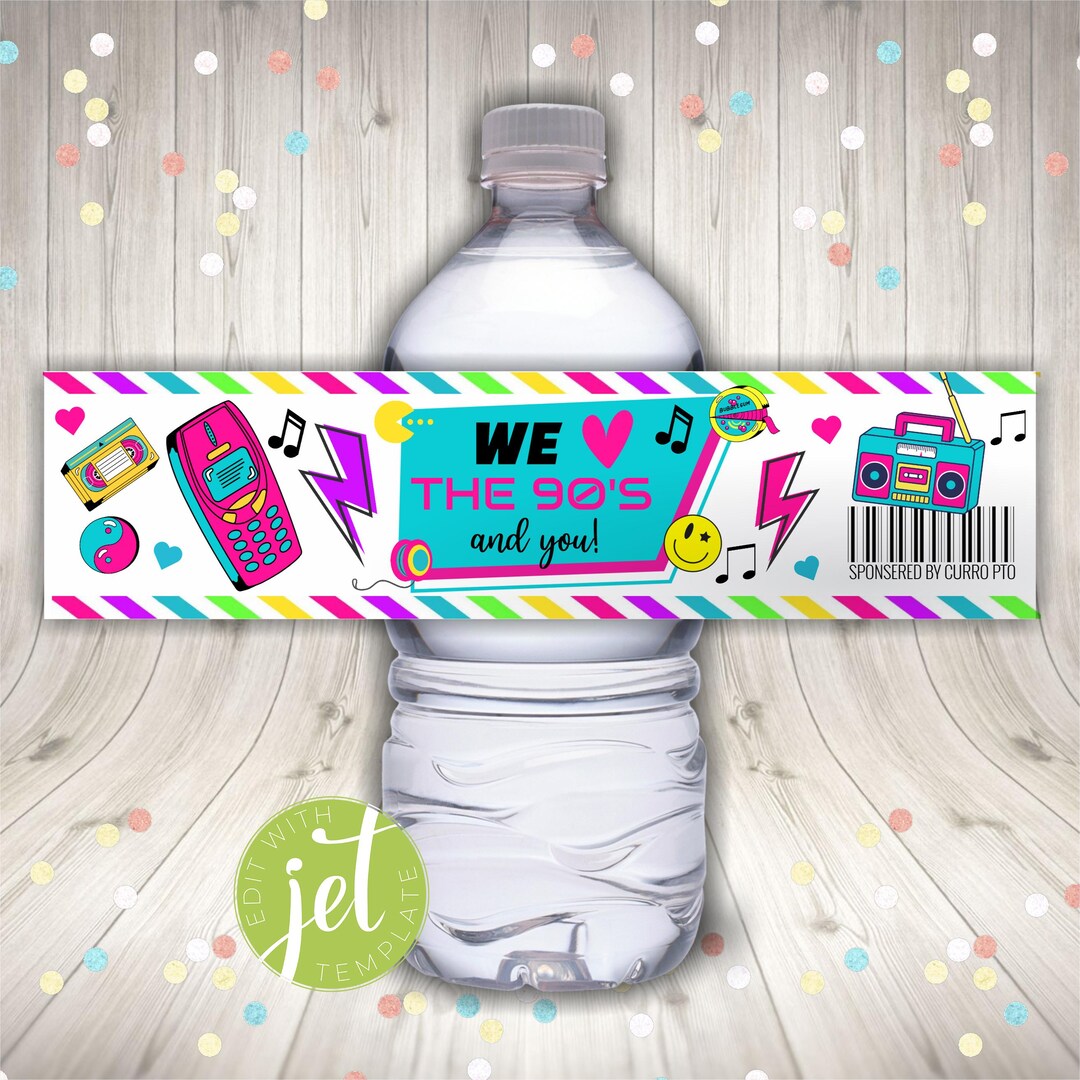 Editable 80s 90s Party Theme Teacher Appreciation Printable Water ...