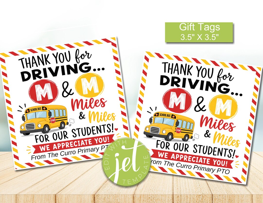 Bus Driver Appreciation Tag Printable, School Bus Driver Thank You Gift ...