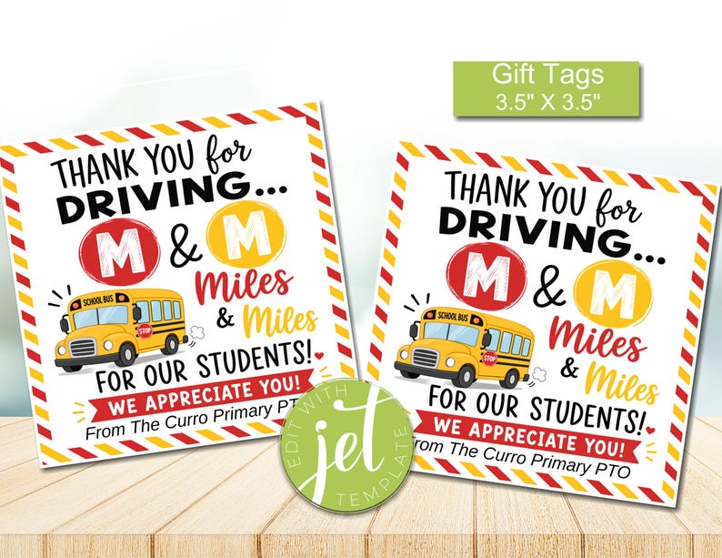 Bus Driver Appreciation Tag Printable, School Bus Driver Thank You Gift ...
