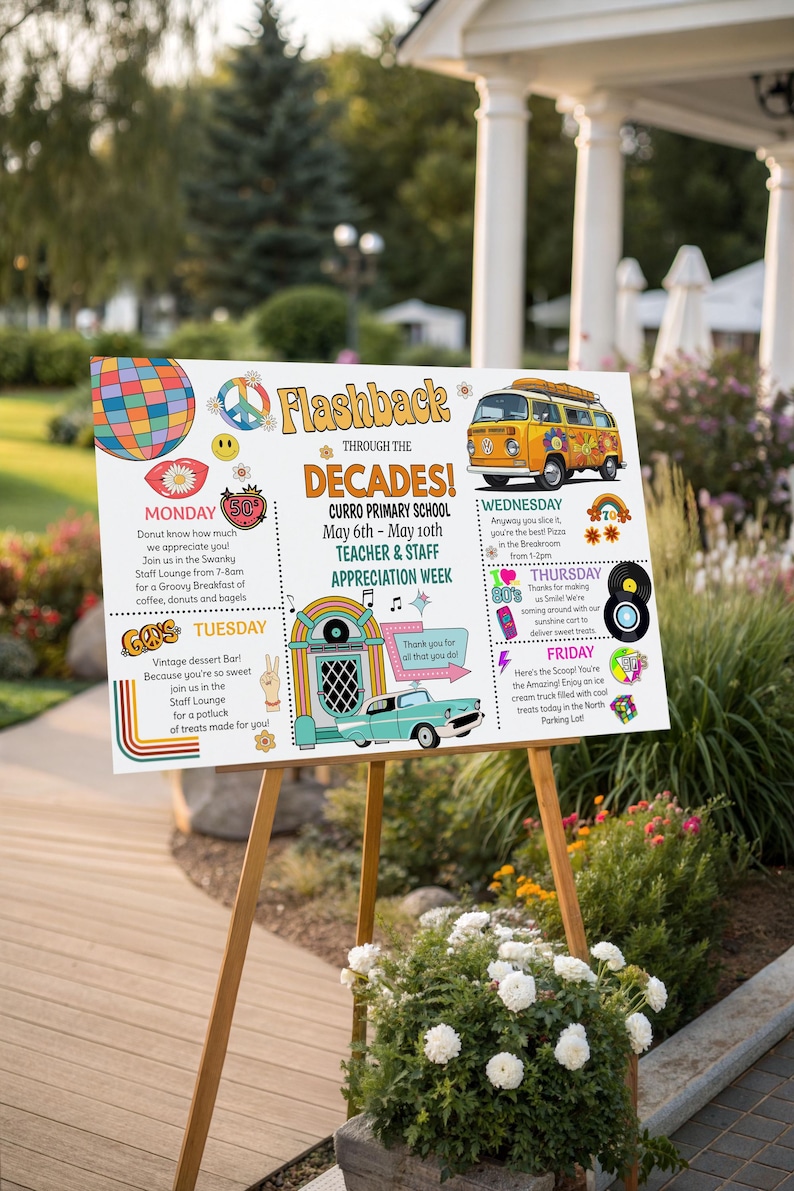 Editable Flashback Decades Itinerary, Staff Appreciation Week, Poster ...